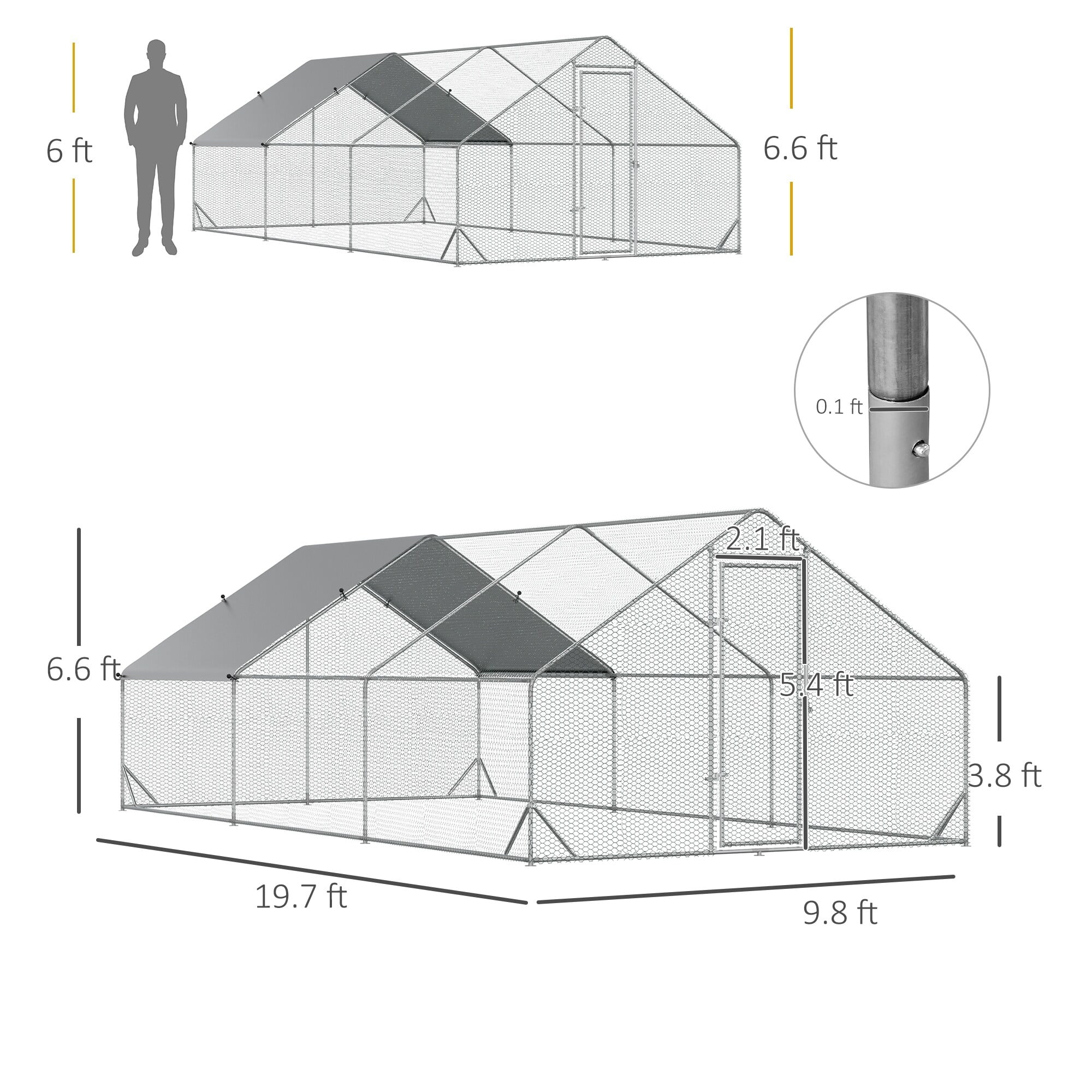 Chicken Run with Waterproof Walk-in Fence Cage Hen House Grey - Walmart.com