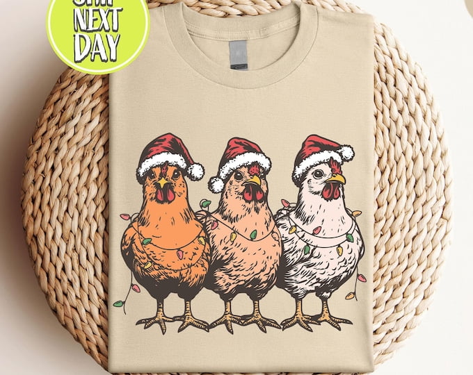 Chicken Santa Hat Light Tshirt: Farm Animals T Shirt, Animal Shirts ...