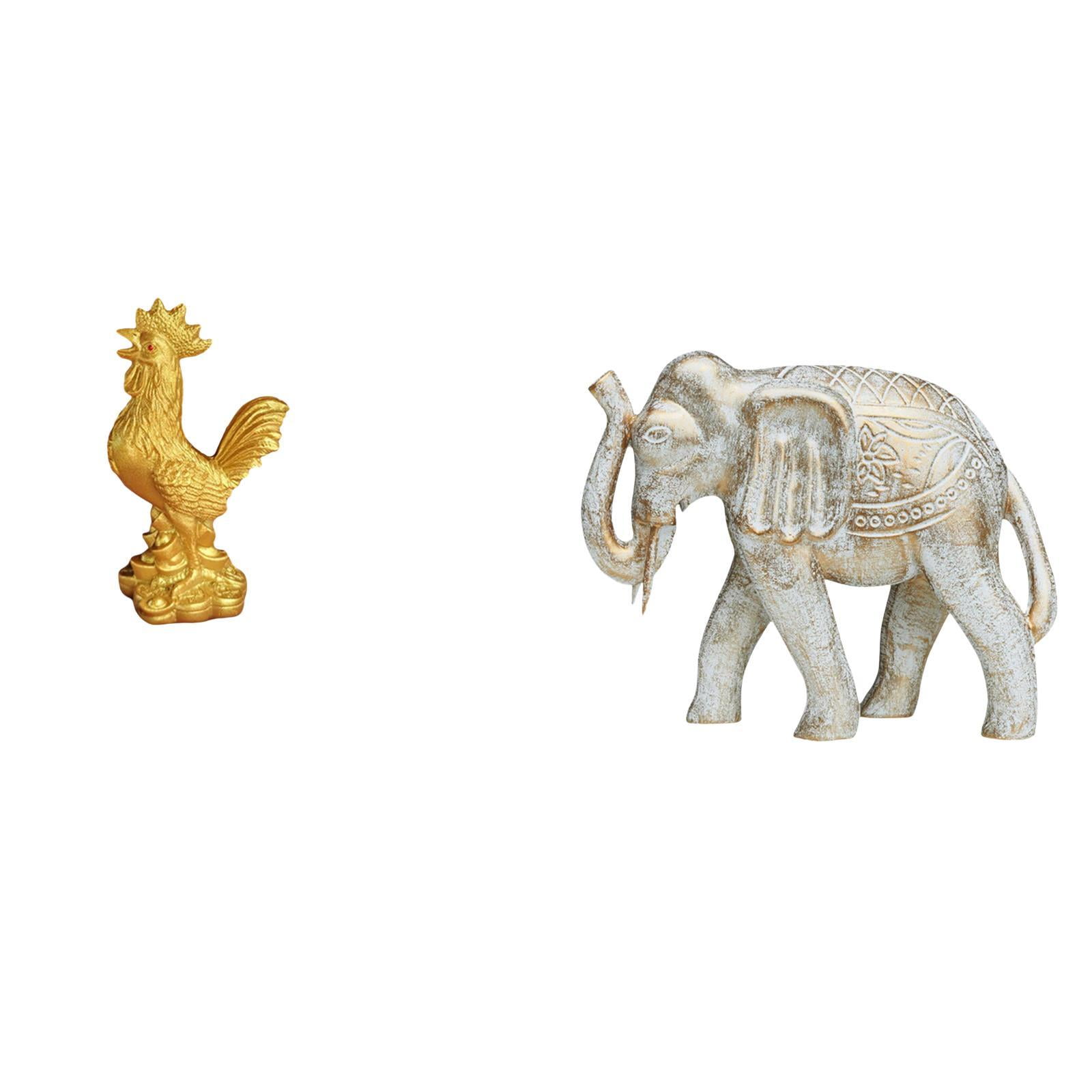 Chicken Sculpture Rooster Figurine Elephant Statue Hand Carved Resin ...
