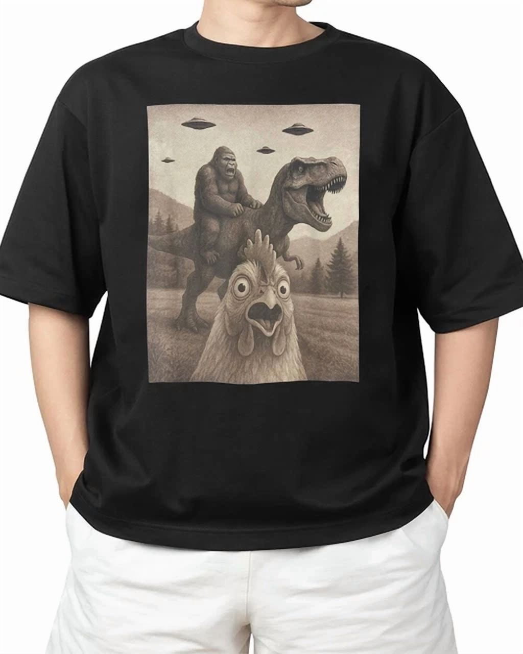 Chicken Selfie Bigfoot Riding T Rex Unisex S-5Xl T-Shirt - Walmart.com