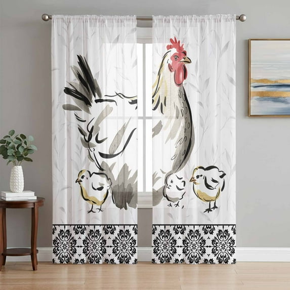 Chicken Semi Sheer Curtains 63 Inch Length 2 Panels Set, Farmhouse ...