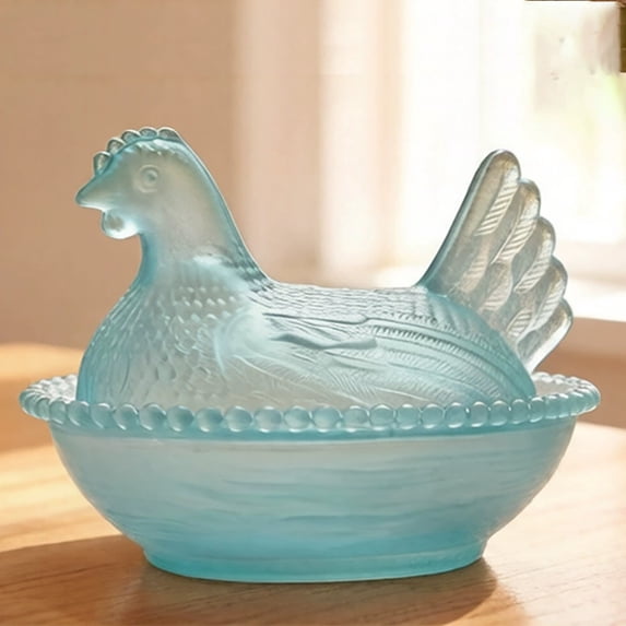 Chicken Shaped Crystal Glass Candy Dish with Lid, Rural Style Crystal ...
