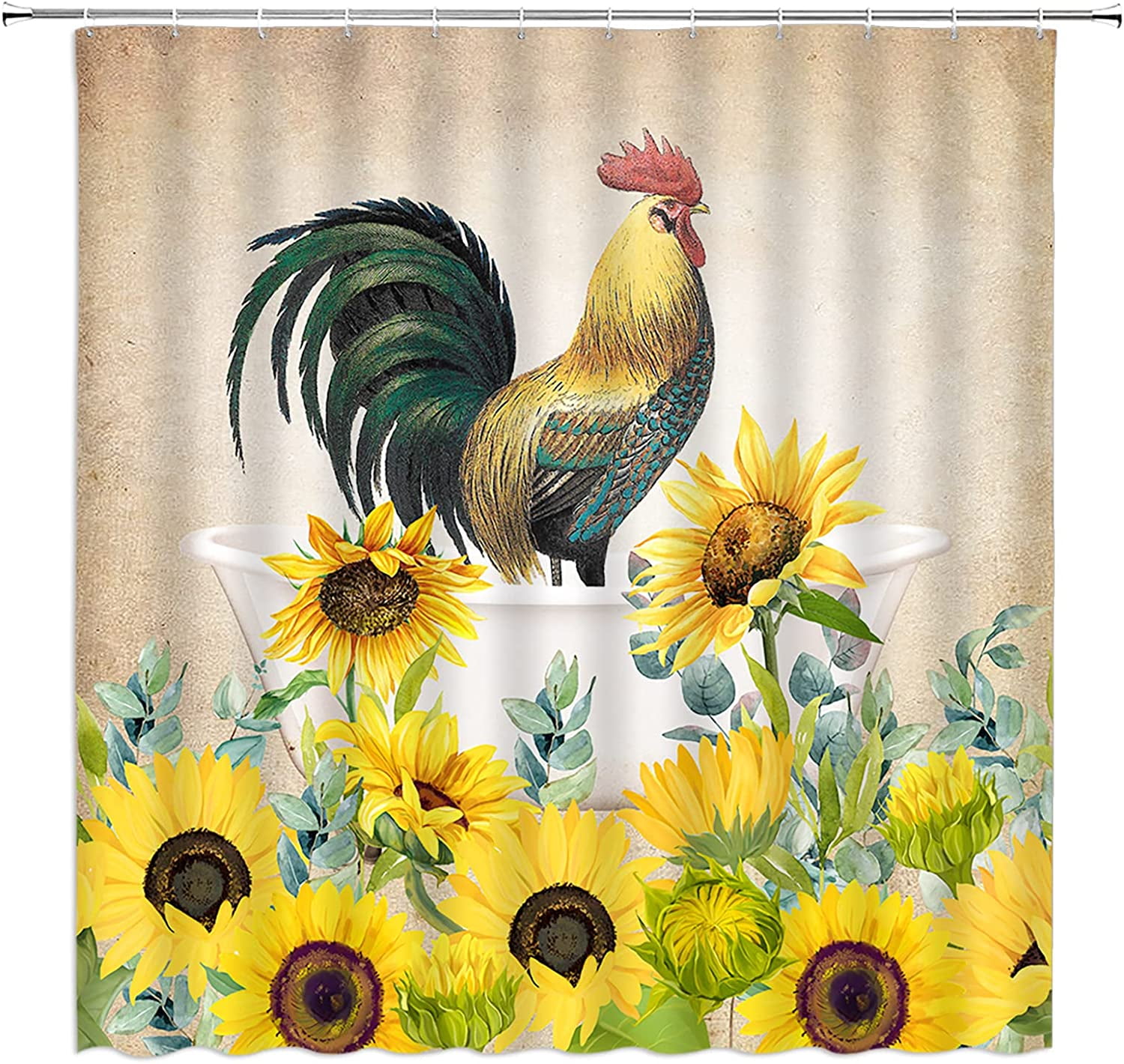 Chicken Shower Curtain Funny Farm Cock Farmhouse Animal Rooster Rustic ...