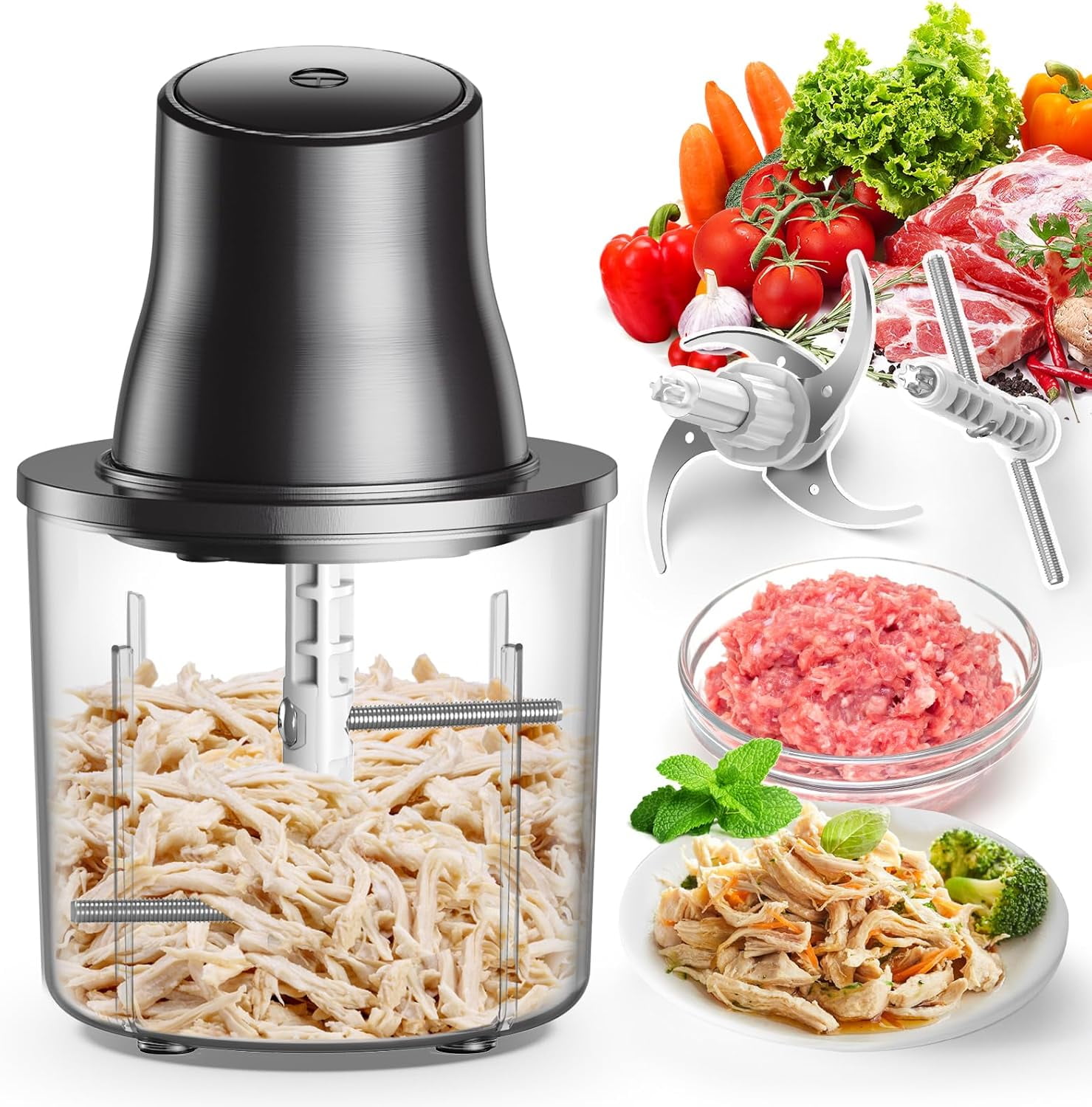 Chicken Shredder, Electric Food Chopper with Meat Grinder & Chicken ...