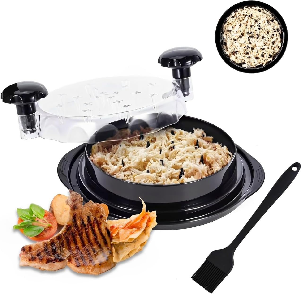 Chicken Shredder Tool Twist with Brush – Transparent Lid Ground Chicken ...