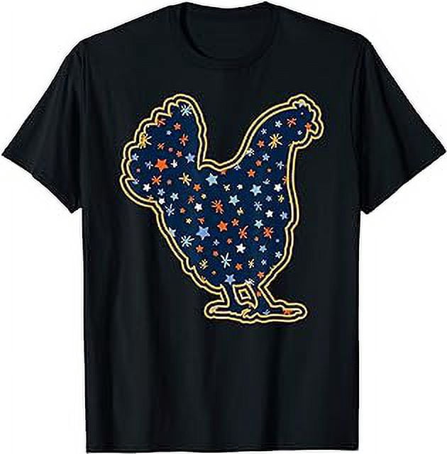 Chicken Silhouette Dark Whimsical Star Pattern on Dark Blue T-Shirt ...