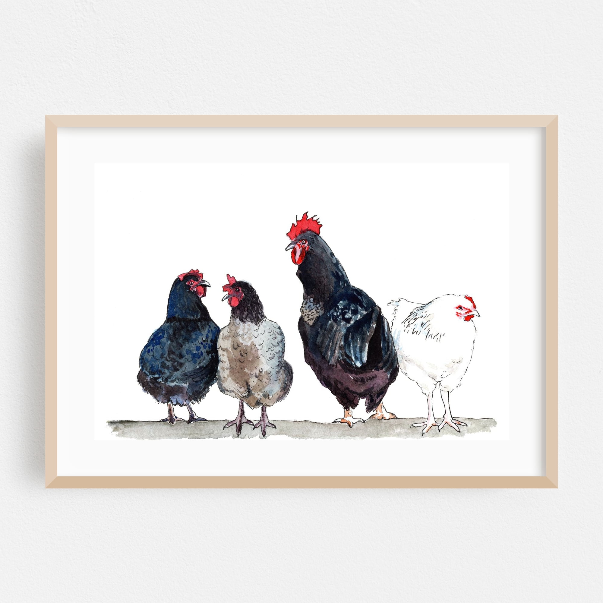 Chicken Squad - Illustration Watercolor Farmhouse Animal Farm Rural Oak ...
