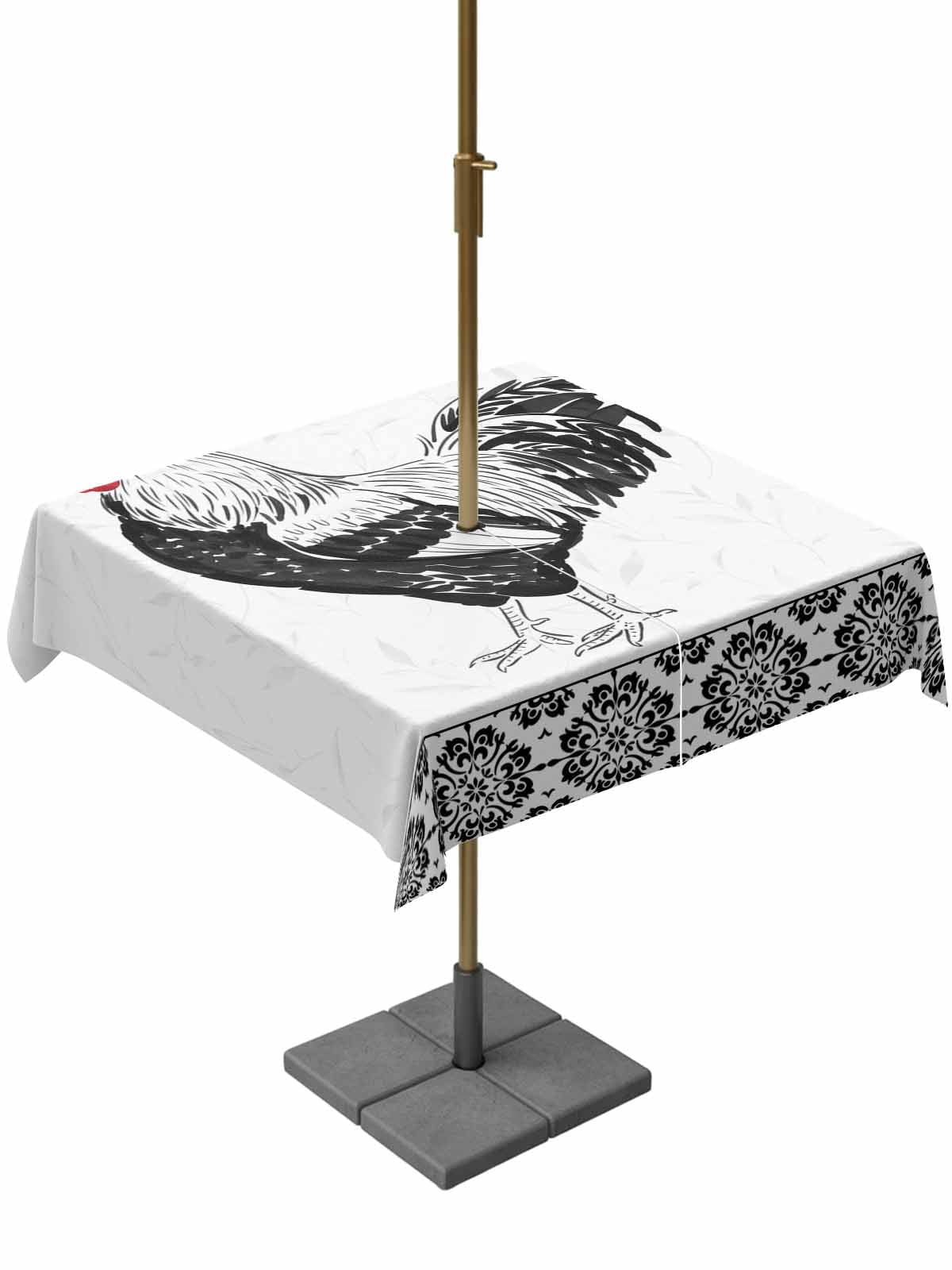 Chicken Square Outdoor Tablecloth with Umbrella Hole Rooster Hen Rustic ...