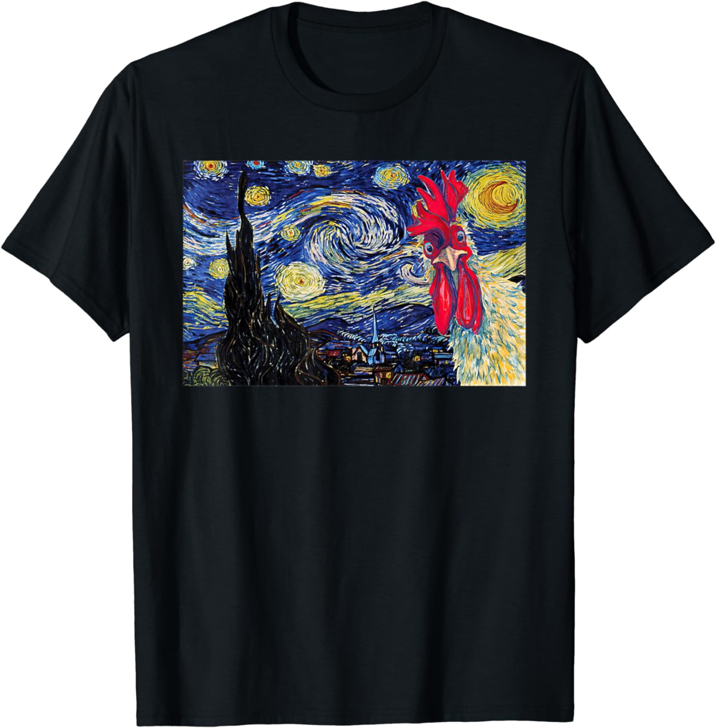 Chicken Starry Night Van Gogh Lover Painting Art Rooster T-Shirt ...