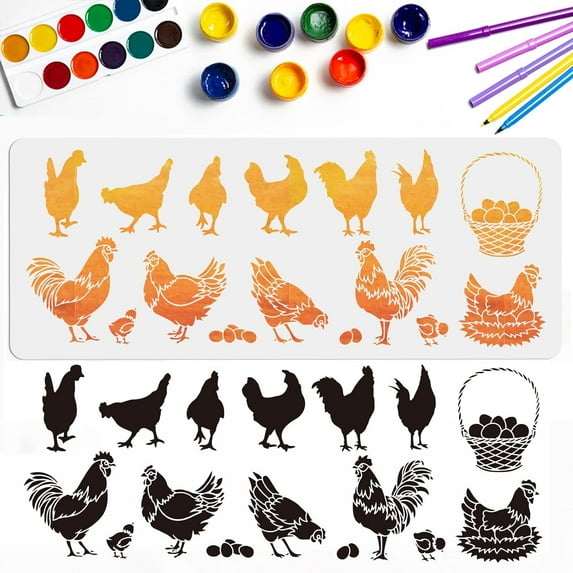 Chicken Stencil 39.4×15.7inch Large Rooster Hen Stencil Cock Chick Eggs ...