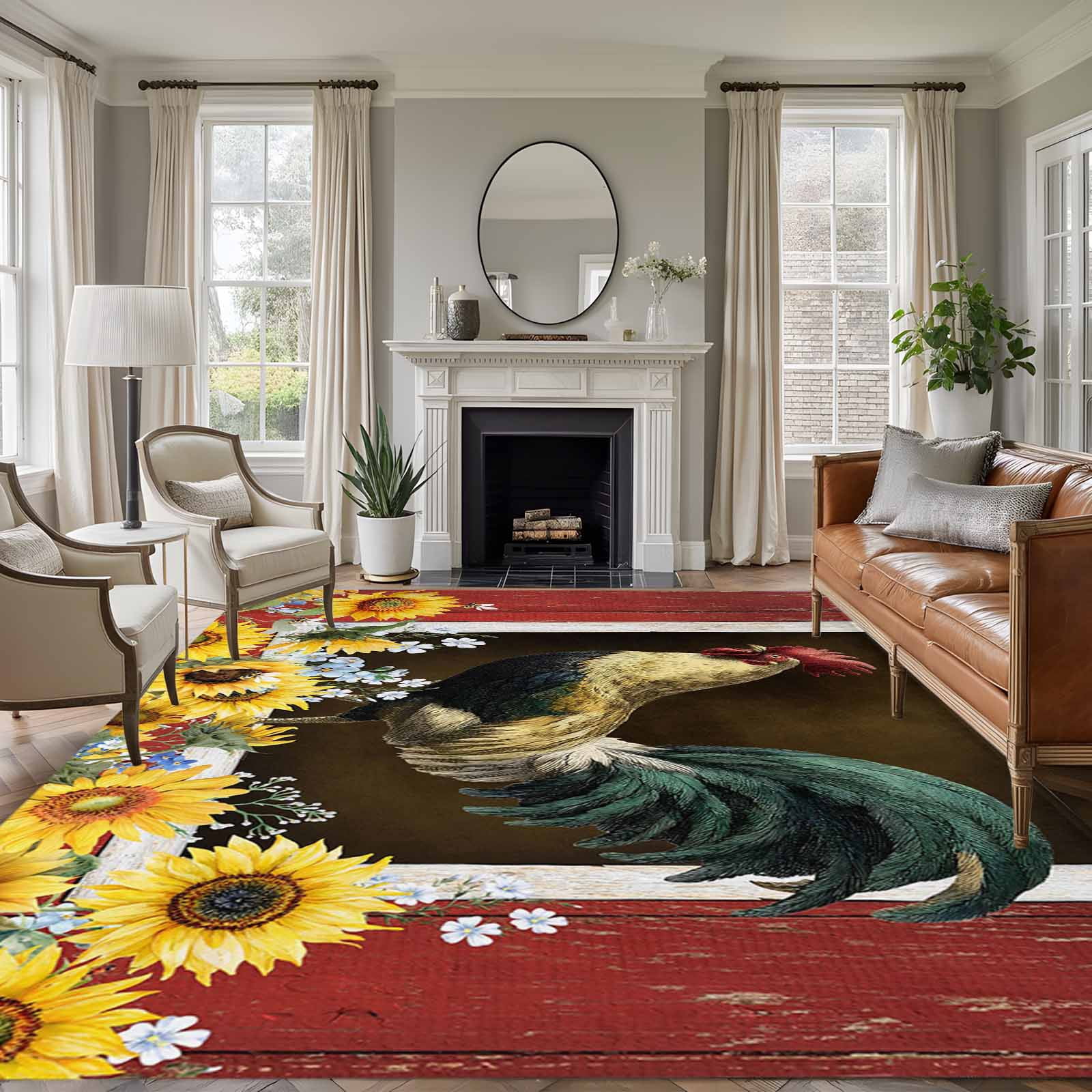 Chicken Sunflowers Area Rugs 8'x10', Washable Small Throw Rugs for ...