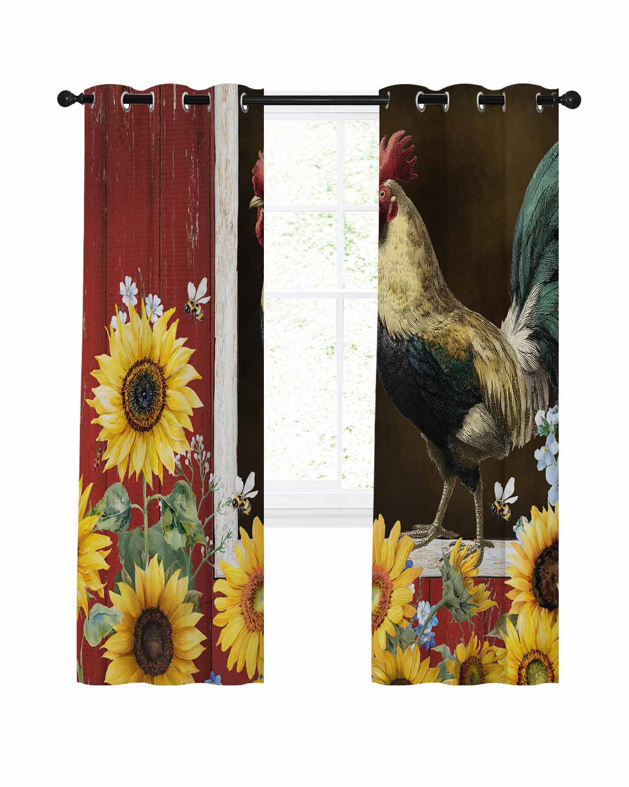 Chicken Sunflowers Blackout Curtains, Light Blocking Print Window ...