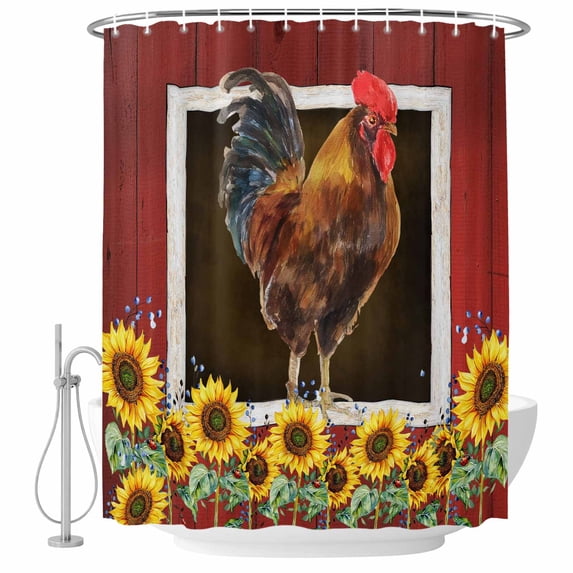 Chicken Sunflowers Shower Curtain Set - Small 36" x 72" Washable ...