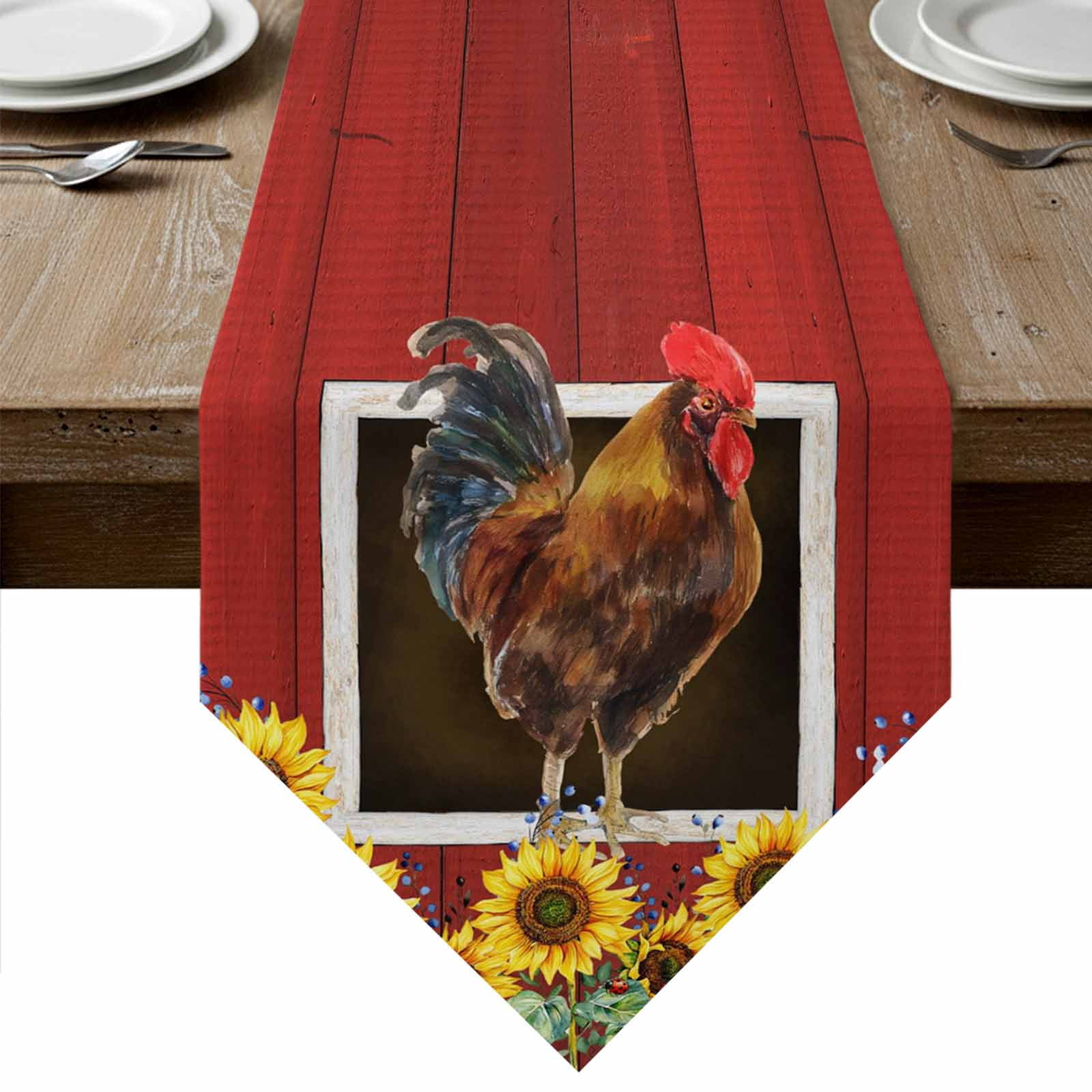 Chicken Sunflowers Table Runner Linen Burlap Table Runner 108 Inches ...