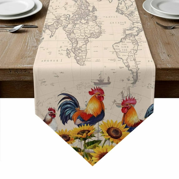 Chicken Sunflowers Table Runner Linen Burlap Table Runner 90 Inches ...