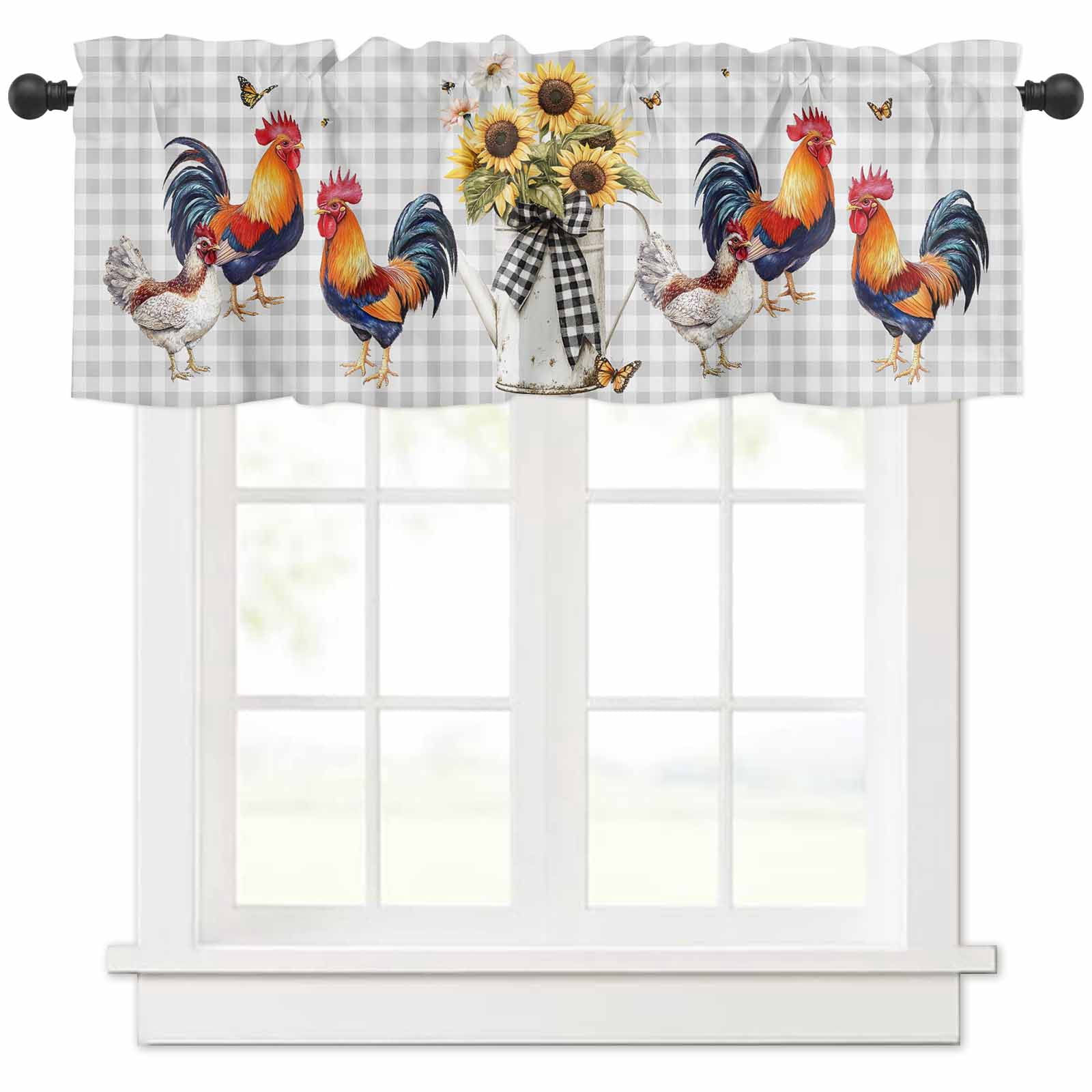 Chicken Sunflowers Valances for Windows Farmhouse Kitchen Curtains ...