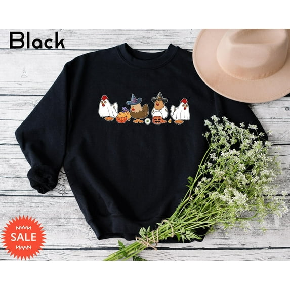 Chicken Sweatshirt, Farm Animal Shirt, Witch Hat Chicken, Cozy Fall ...