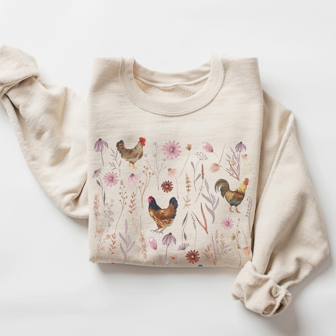 Chicken Sweatshirt Pressed Flower Sweater Chicken Lover Mom Tee ...
