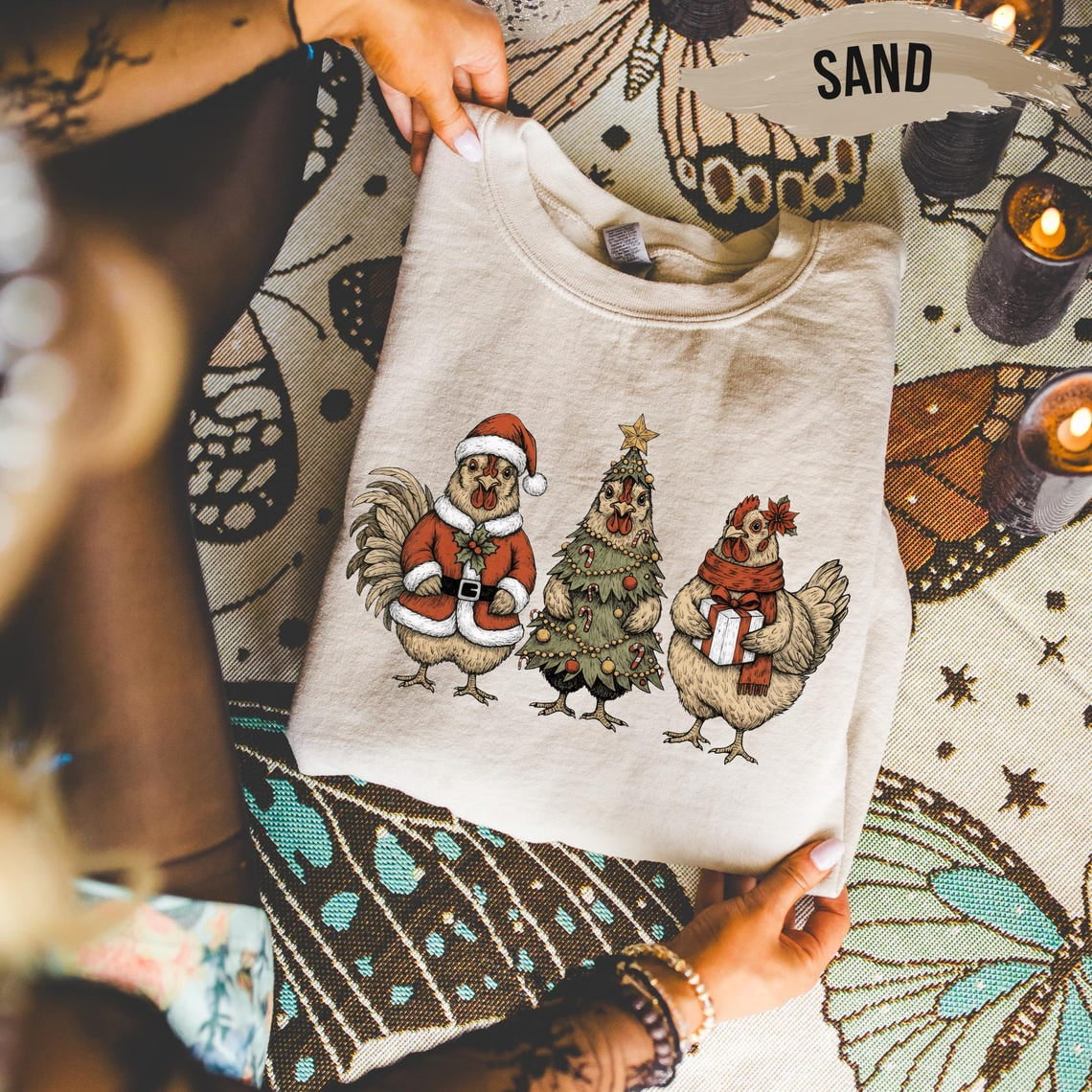 Chicken Sweatshirt – Santa Hen & Tree Pullover, Farm Animal Sweater All ...