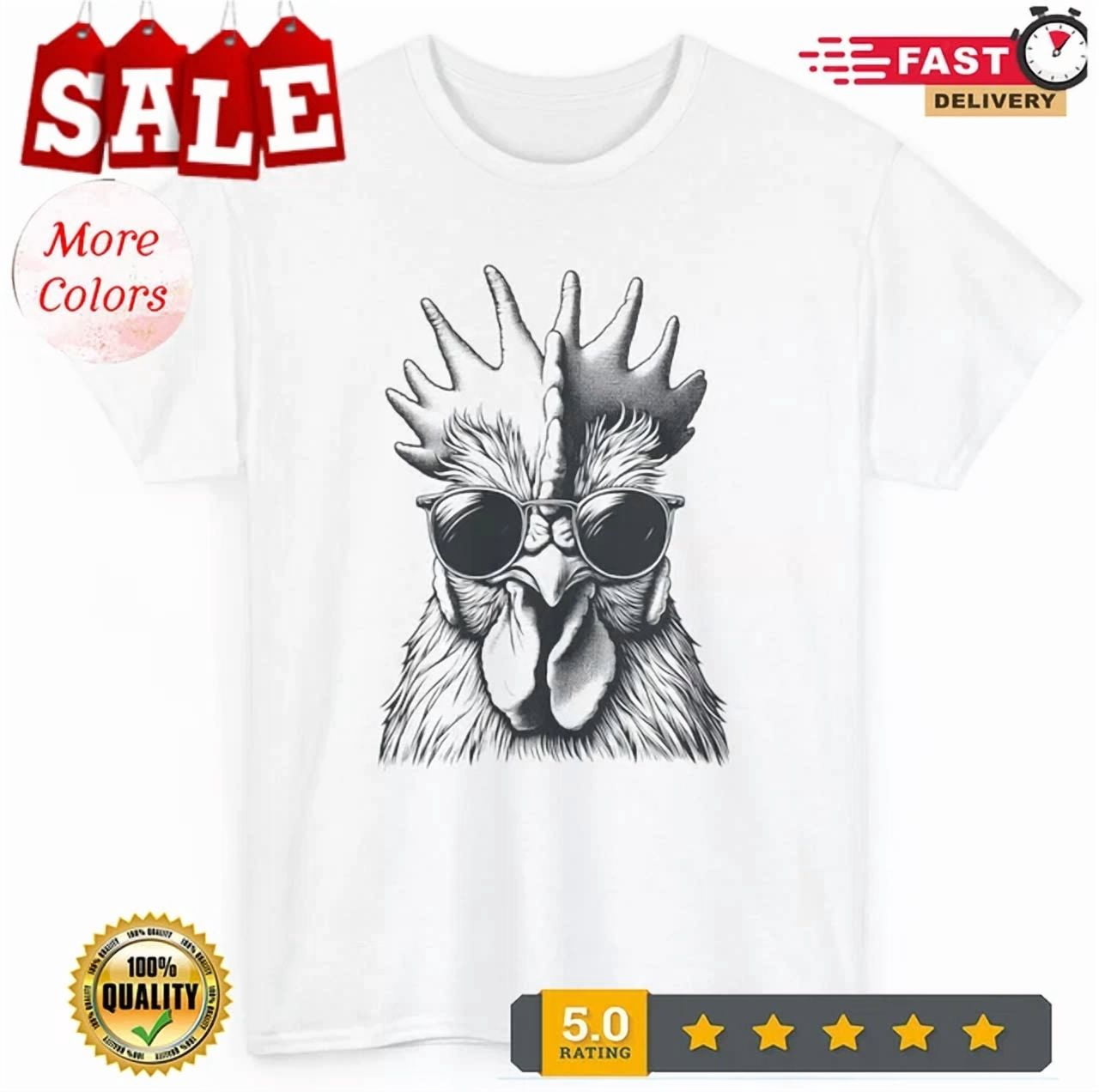 Chicken T-Shirt Humor Cool Chicken With Sunglasses Unisex Tee Birthday ...