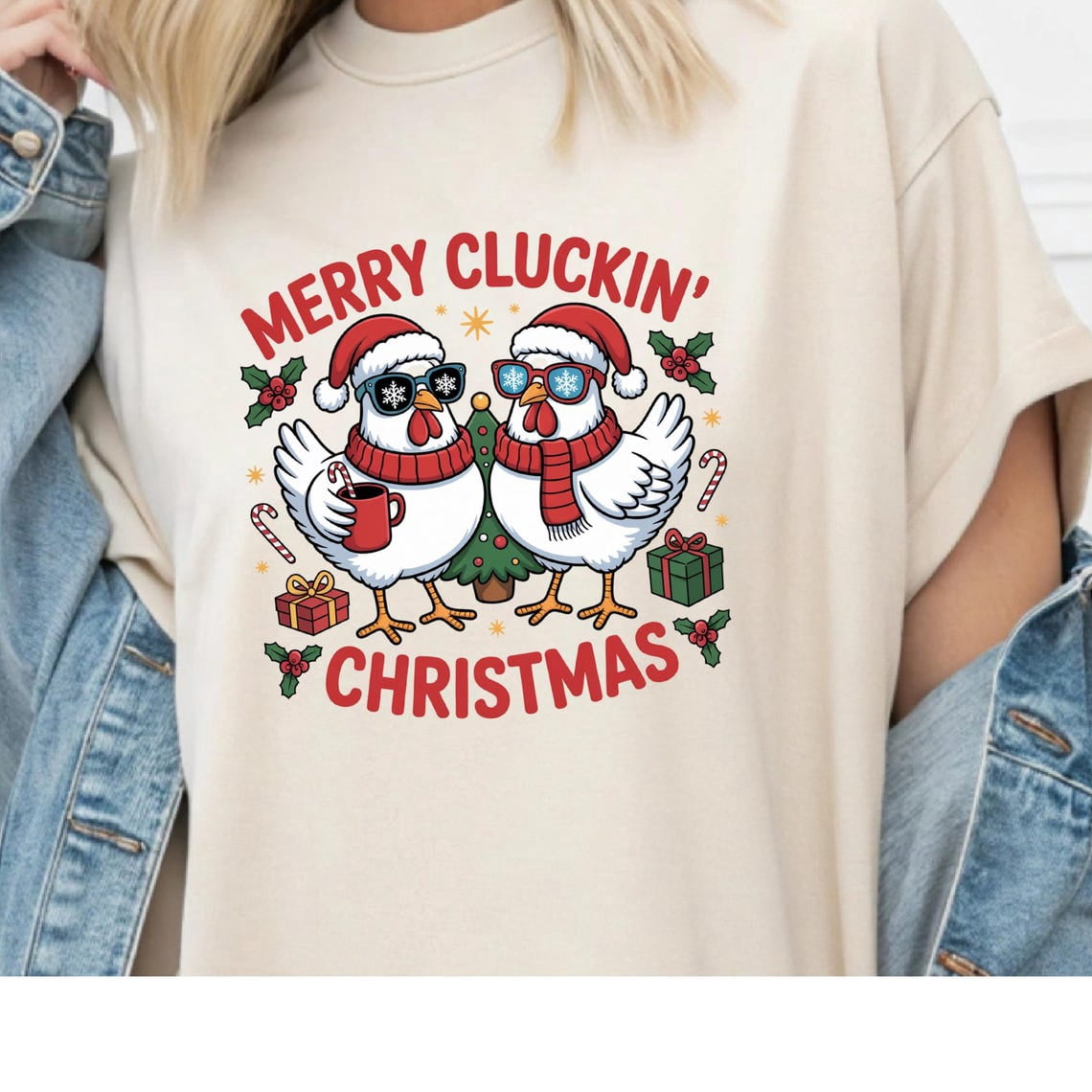 Chicken T-Shirt: Merry Cluckın' Tee, Chickmas Shirt, Chicken Lover ...