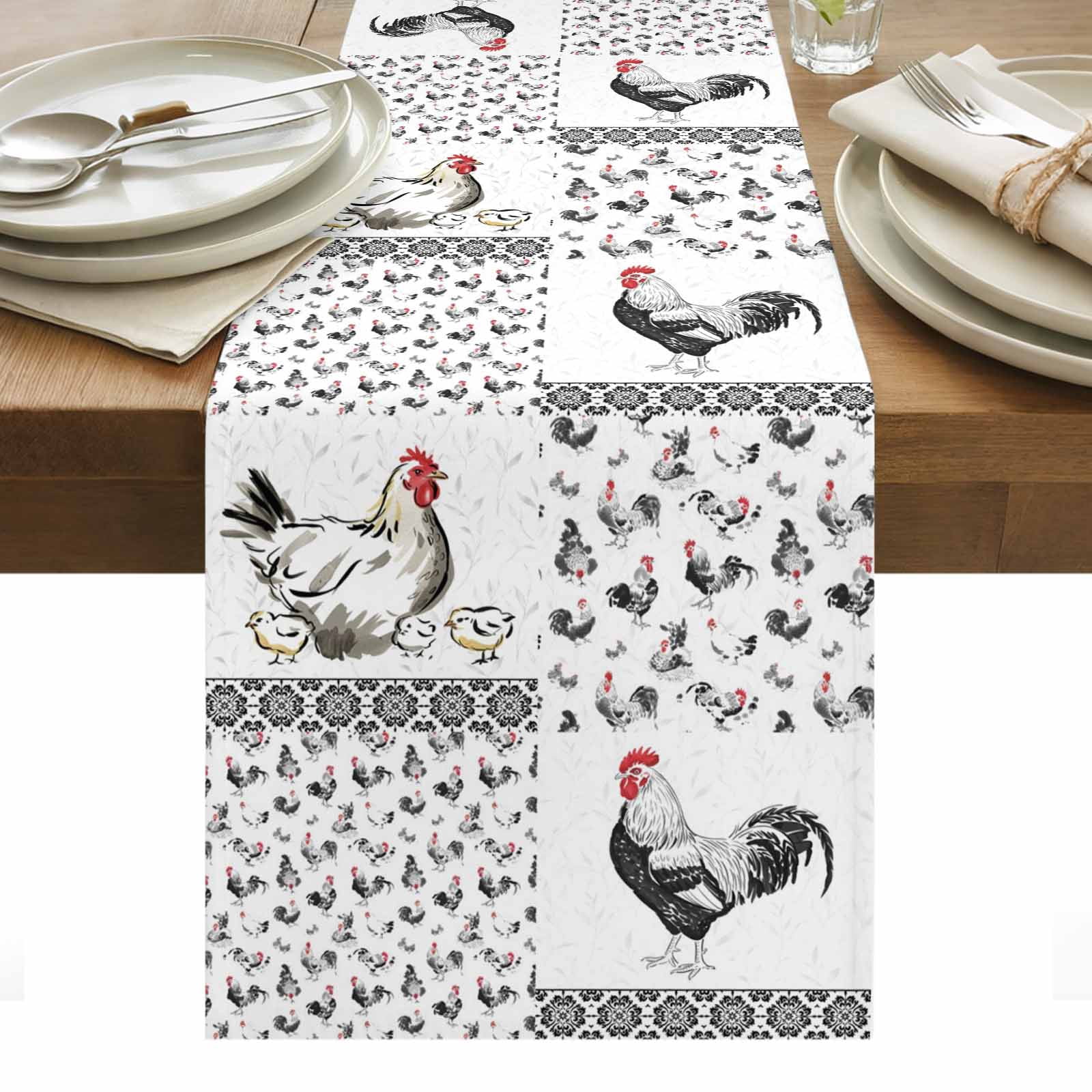 Chicken Table Runner - 120 Inch Long, Kitchen Dining Table Runner ...