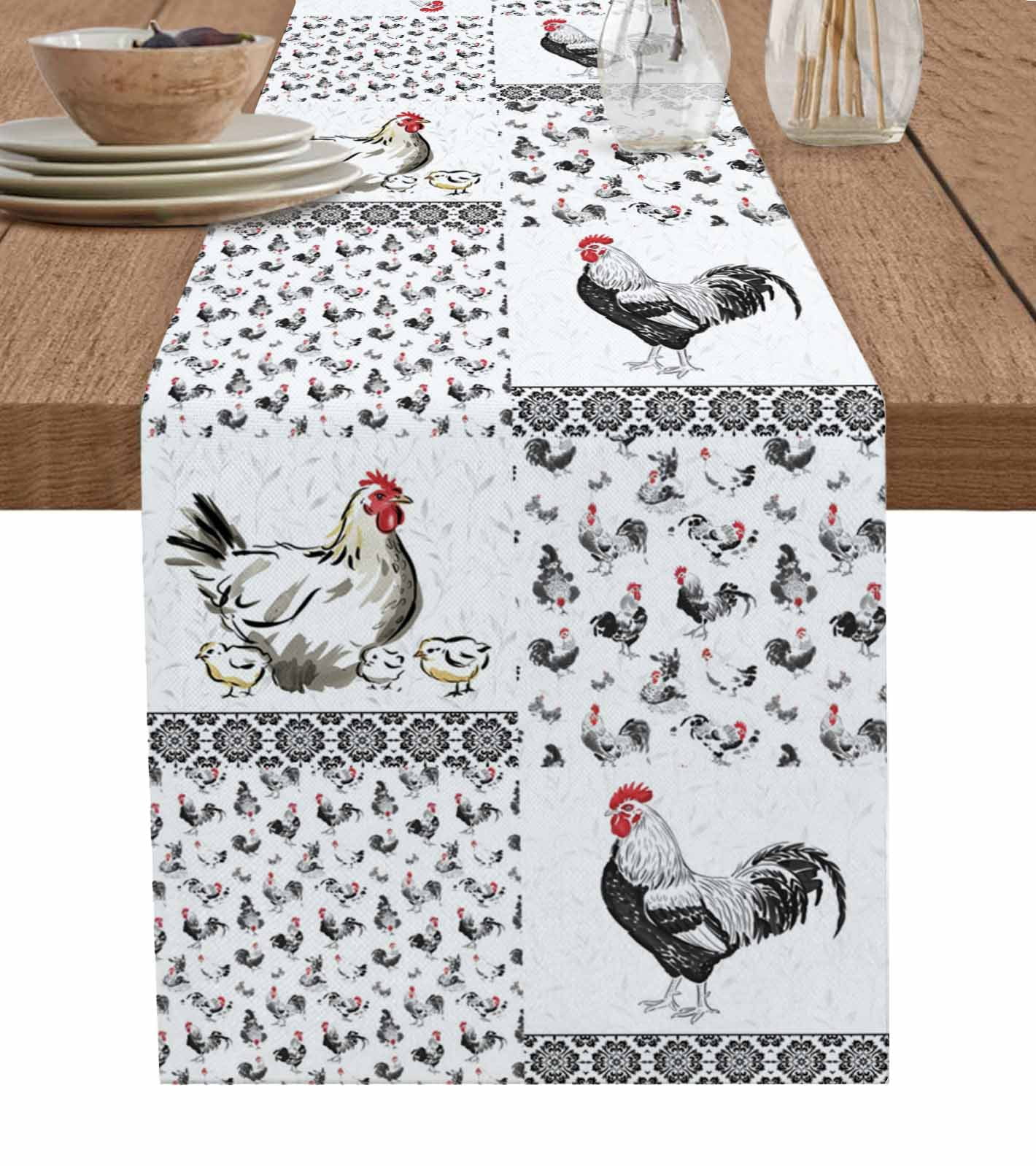 Chicken Table Runner 72 Inches, Farmhouse Country Animal Retro Pastoral ...
