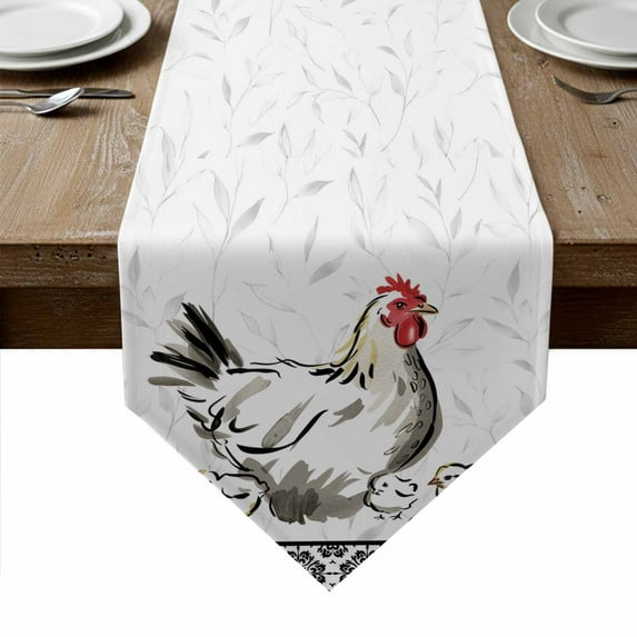 Chicken Table Runner Linen Burlap Table Runner 108 Inches Long ...