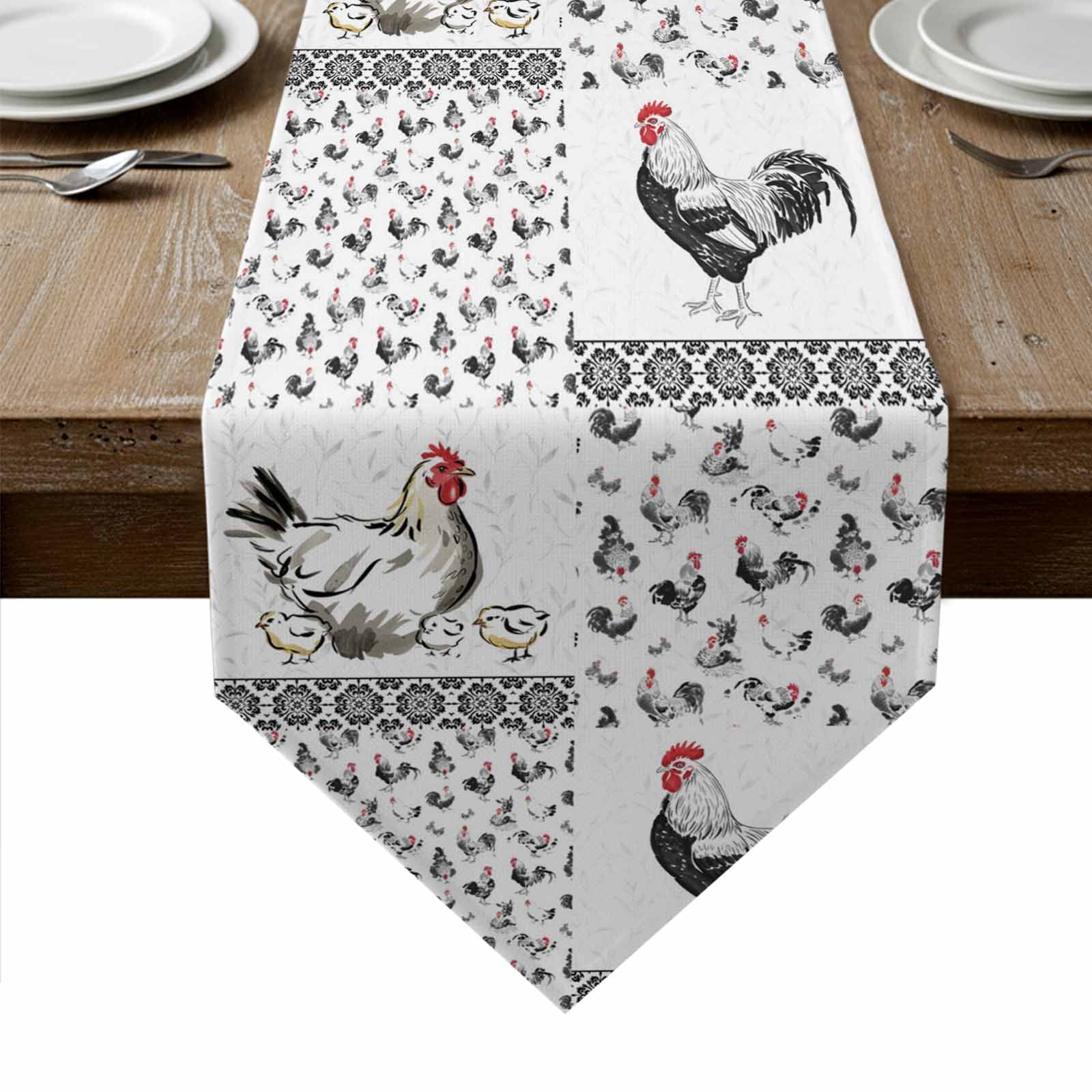 Chicken Table Runner Linen Burlap Table Runner 108 Inches Long ...