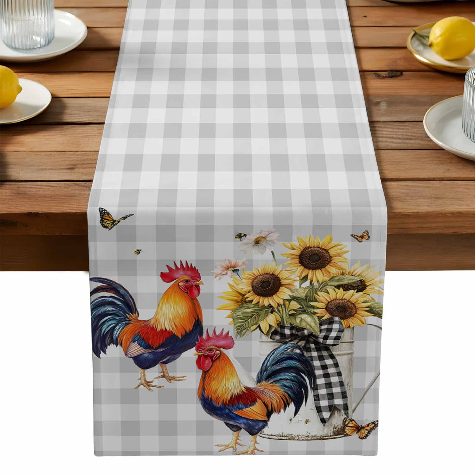 Chicken Table Runner, Sunflower Butterfly Kitchen Table Runners Dress ...