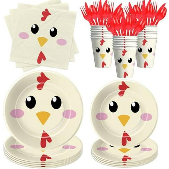 Chicken Theme Place-Setting, 24 Servings, Paper Tableware for Birthday ...