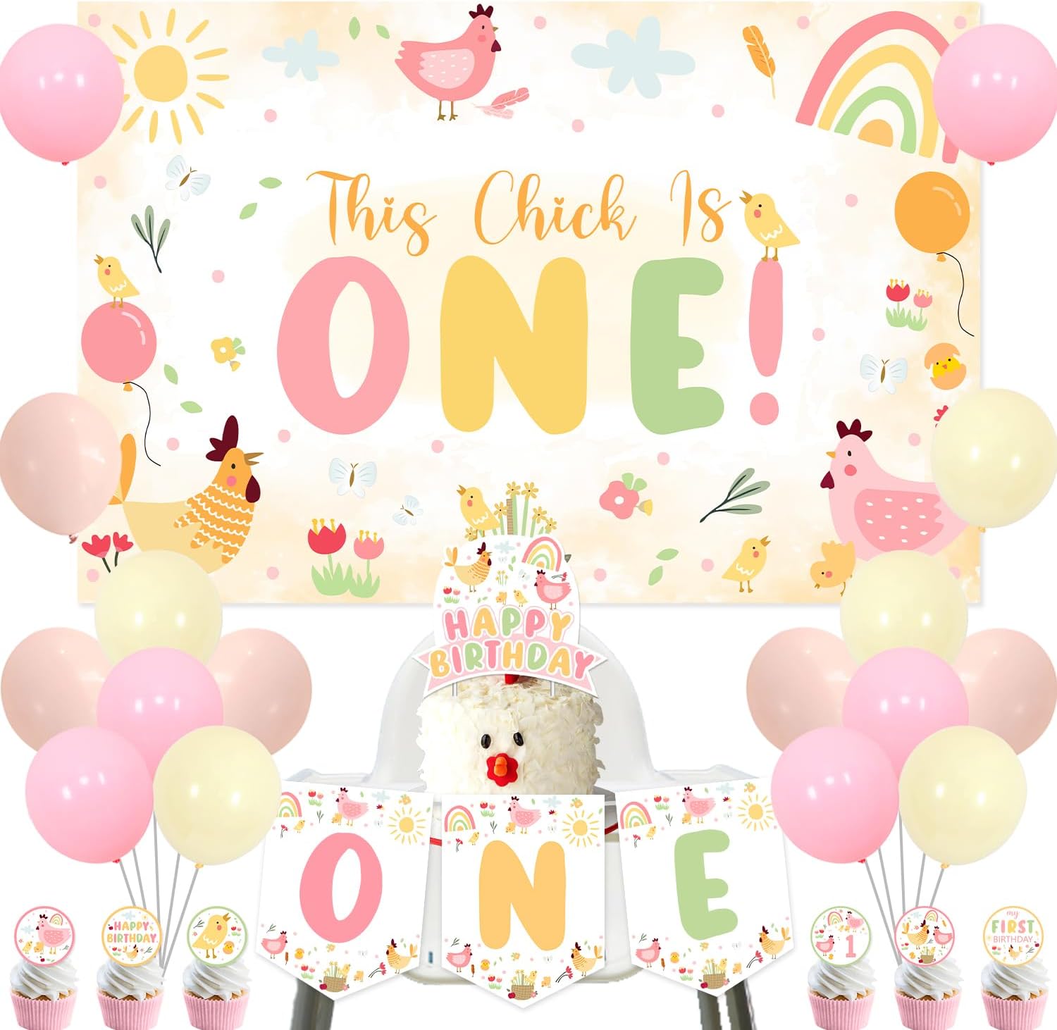 Chicken Themed 1st Birthday Party Decoration This Chick Is One ...