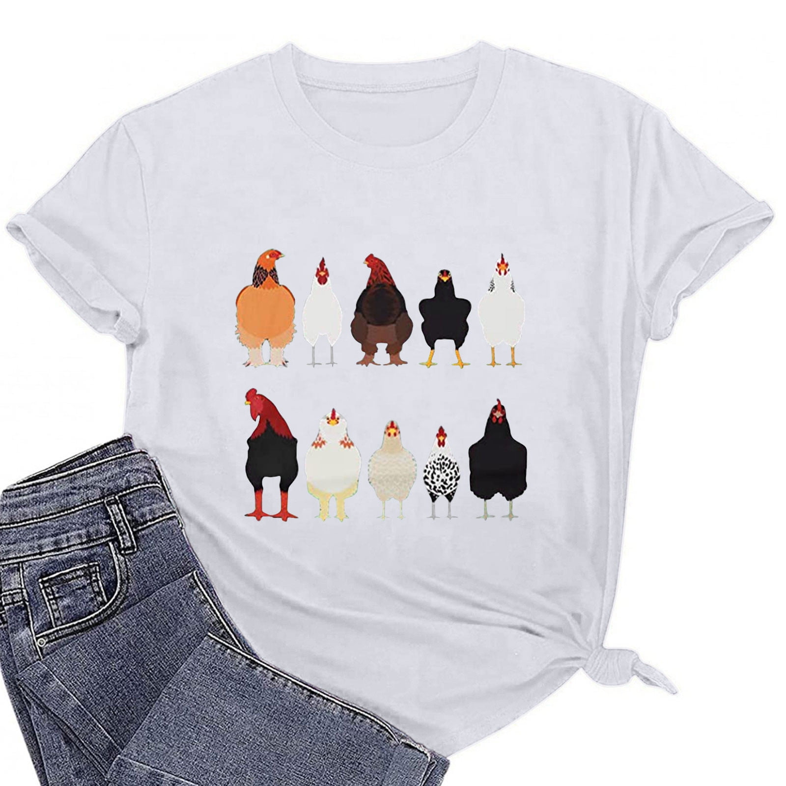 Chicken Tops Mom Cute T Shirts Women Short Sleeve Round Neck Farm ...