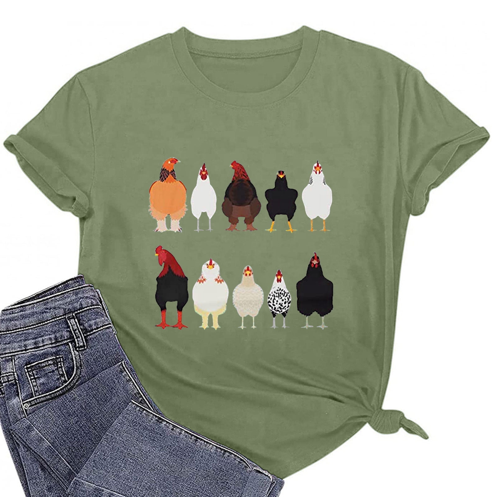 Chicken Tops Mom Cute T Shirts Women Short Sleeve Round Neck Farm ...