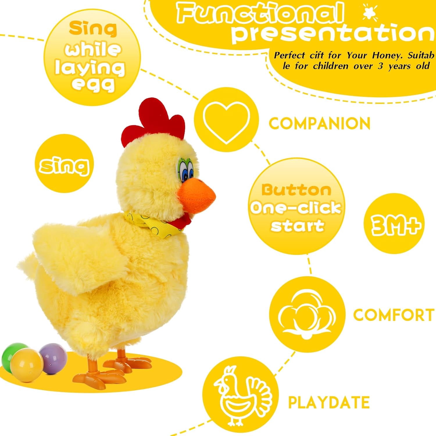 Chicken Toy, Doll Laying 3 Egg Chicken, Electric Crazy Plush Chicken ...
