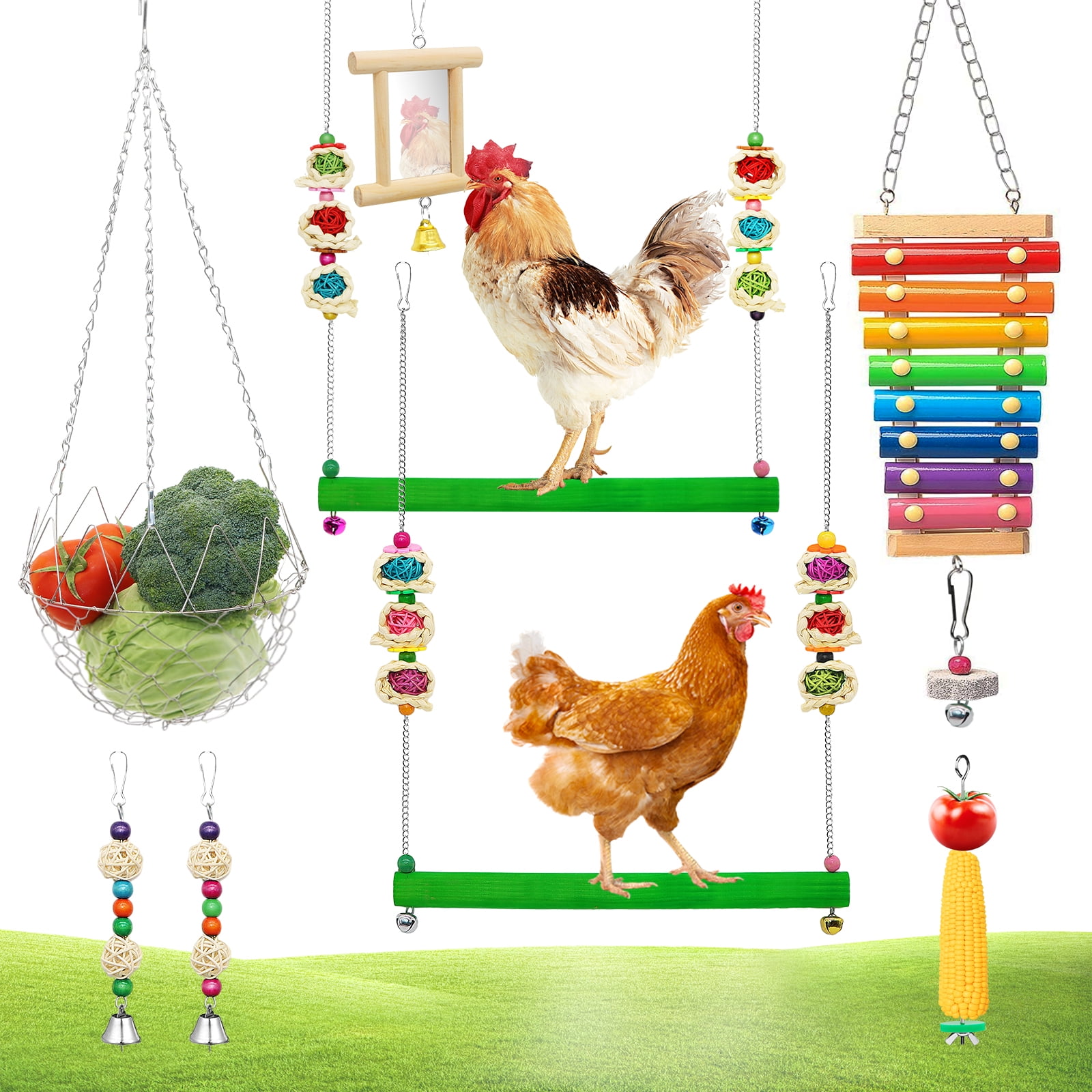 Chicken Toys, 8 Packs Chicken Coop Accessories, with 2 Chicken Swing, 2 ...