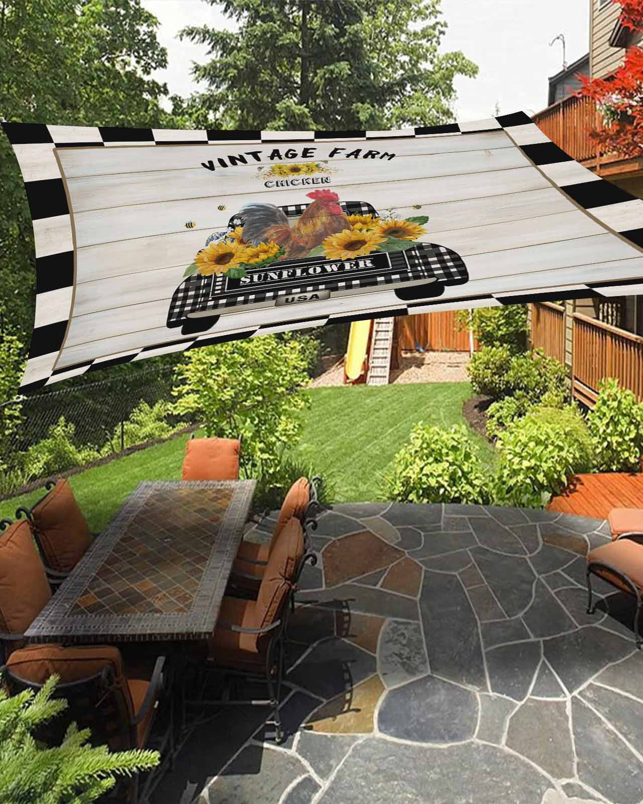 Chicken Truck Sunflower Sun Shade Sail 12'X16' Farmhouse Wood Grain ...