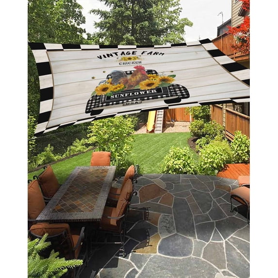 Chicken Truck Sunflower Sun Shade Sail 12'X16' Farmhouse Wood Grain ...