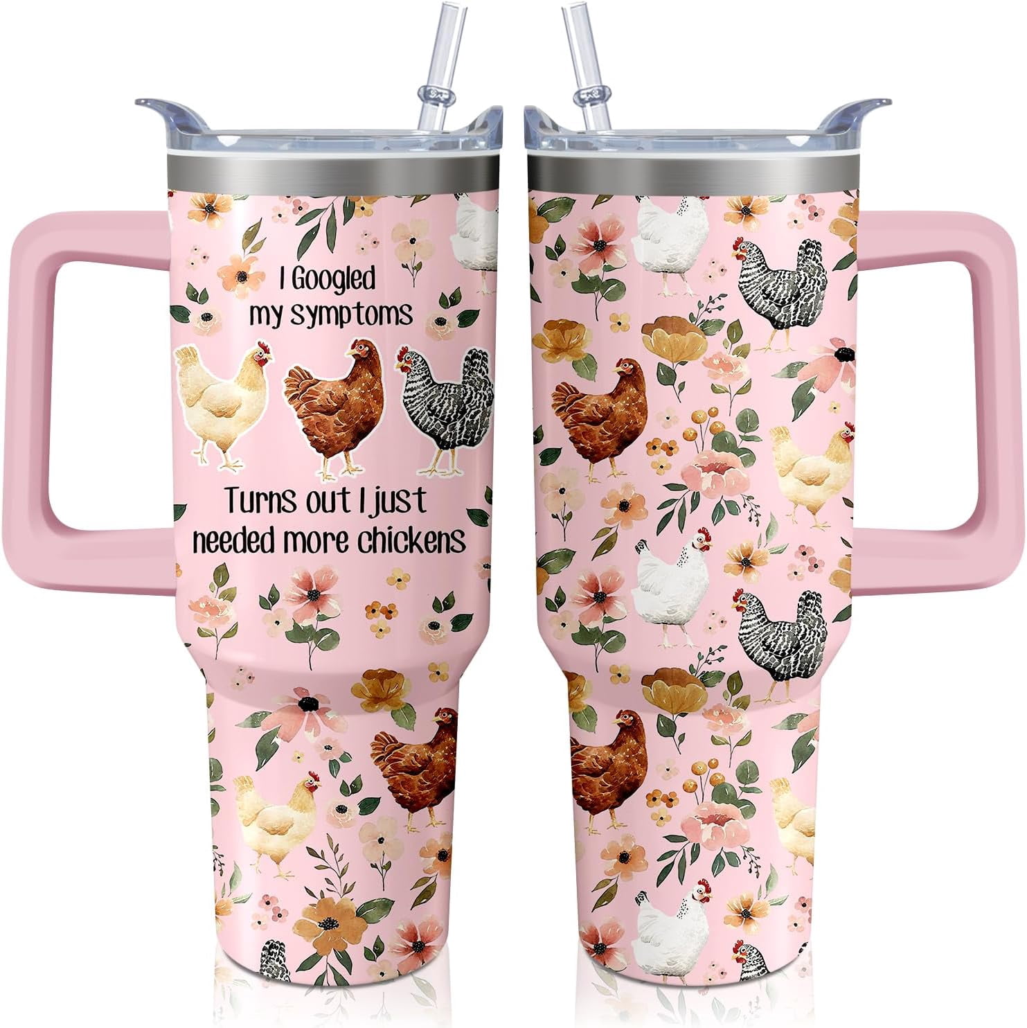 Chicken Tumbler with Handle and Straw, 40oz Hen Travel Coffee Mug Water ...