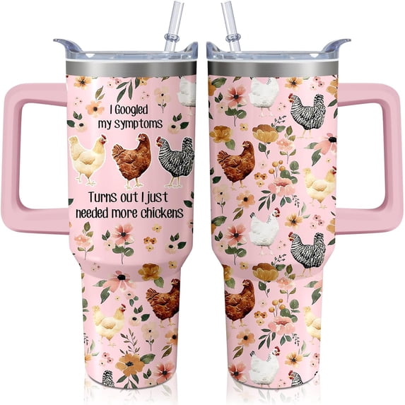 Chicken Tumbler with Handle and Straw, 40oz Hen Travel Coffee Mug Water ...
