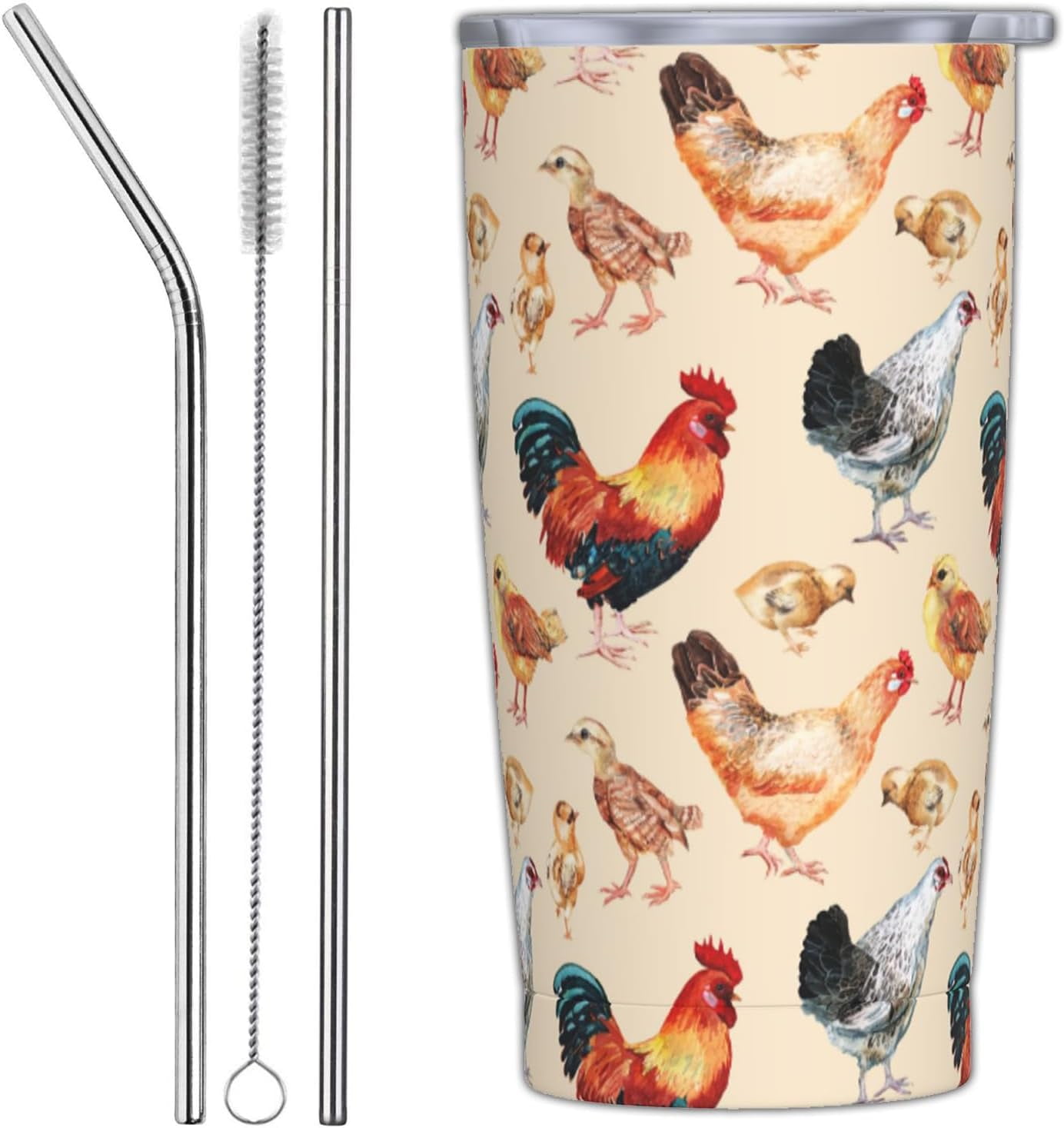 Chicken Tumbler with Lid and Straw, 20 Oz Stainless Cup Steel Insulated ...