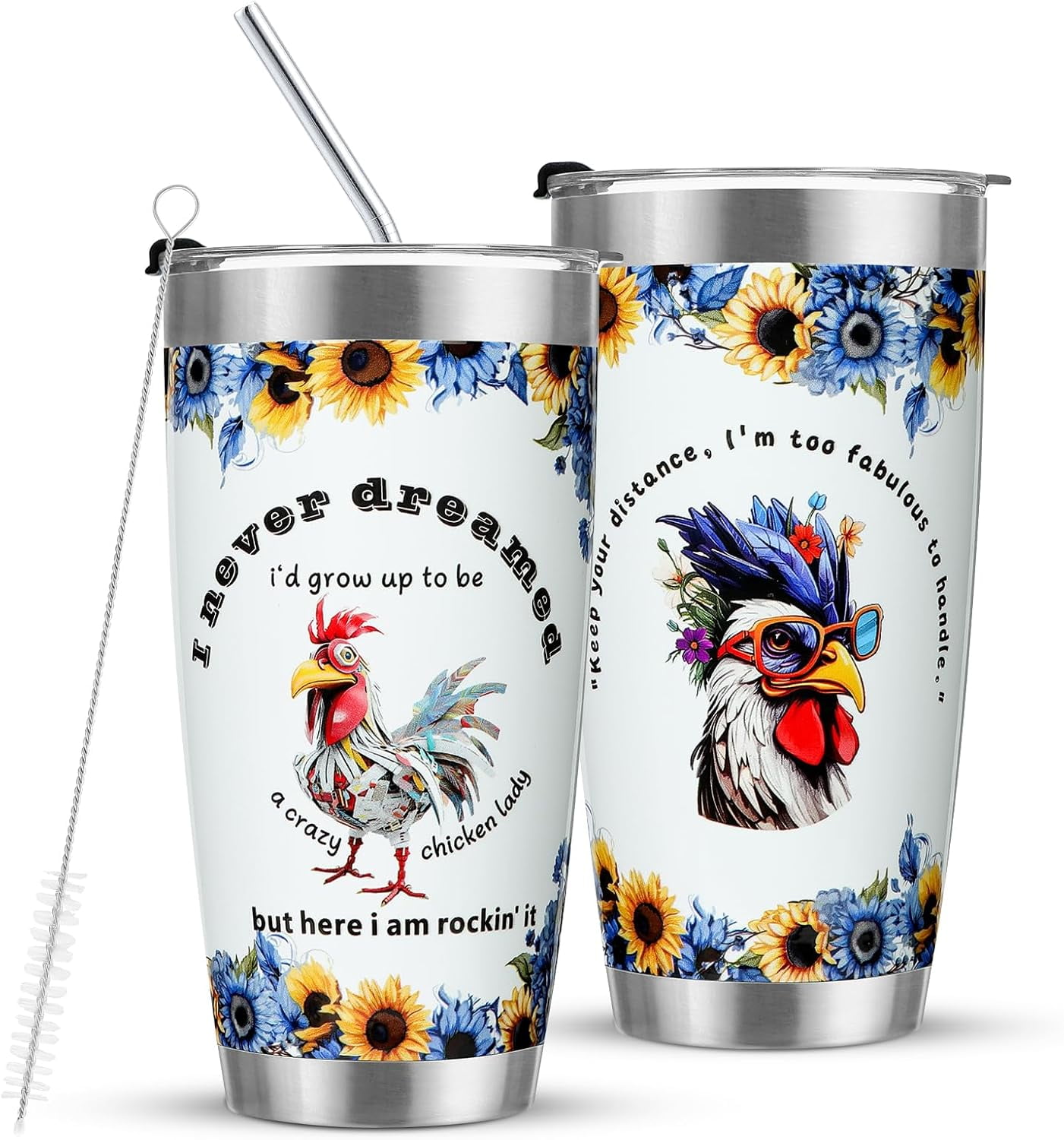 Chicken Tumblers, 20oz Stainless Steel Funny Rooster Cup with Lid ...
