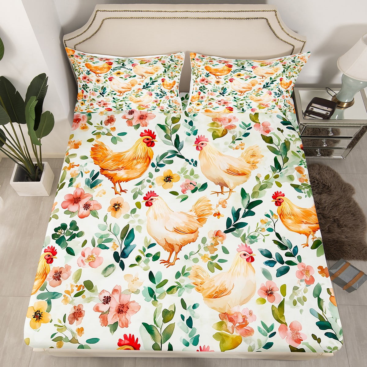 Chicken Twin Bed Sheets Cute Farm Animal Bedding Set Farmhouse Rustic ...