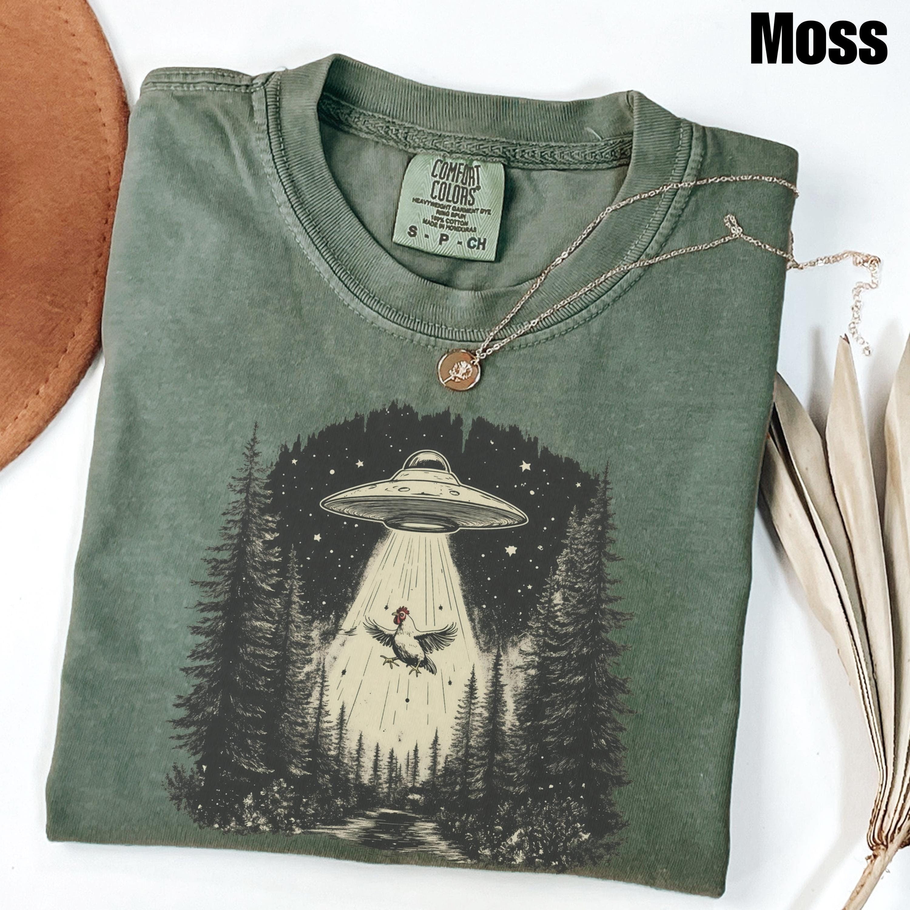 Chicken UFO shirt, Funny Alien Chicken Tee, Outer Space Shirt, Farm ...