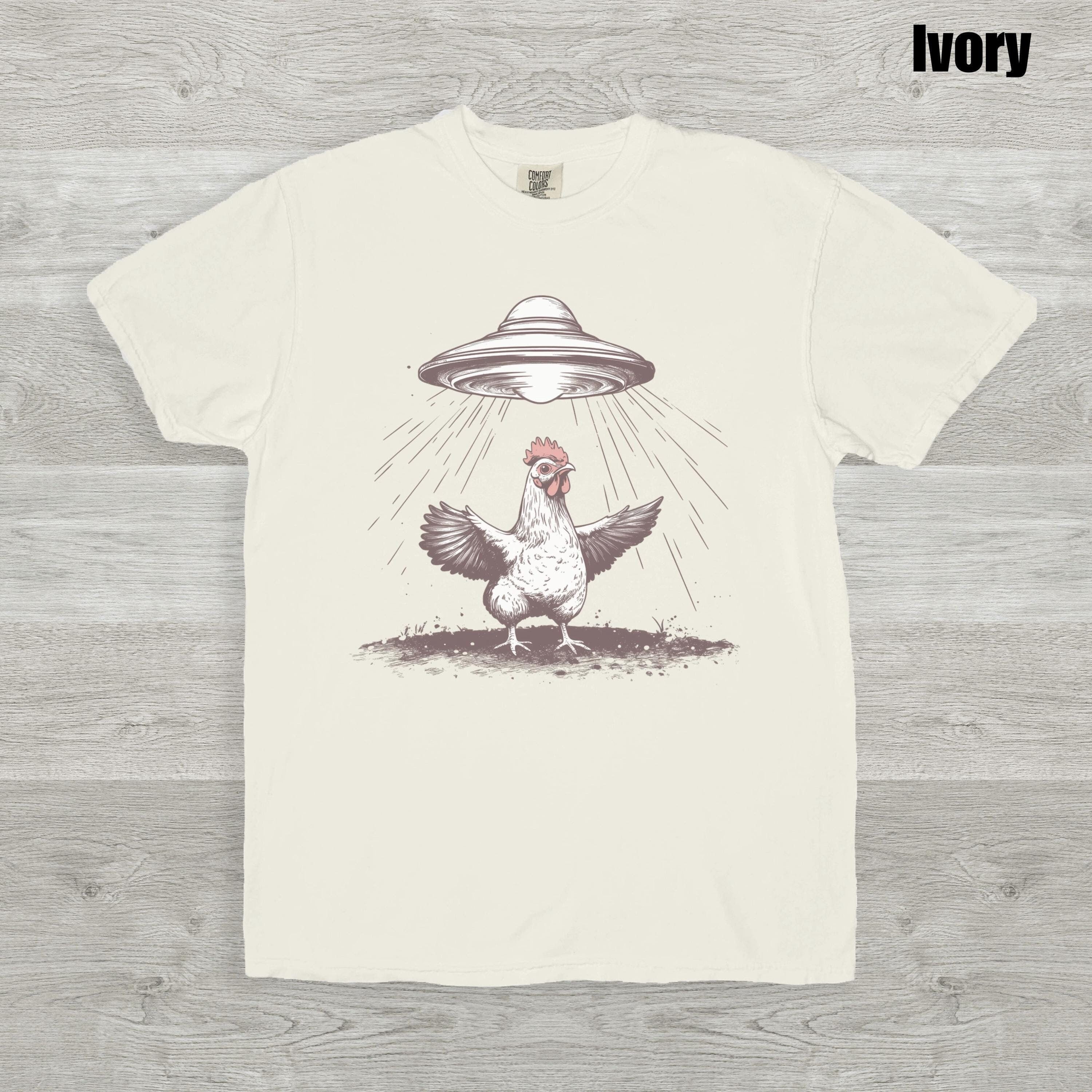 Chicken UFO shirt, Funny Alien Chicken Tee, Outer Space Shirt, Farm ...