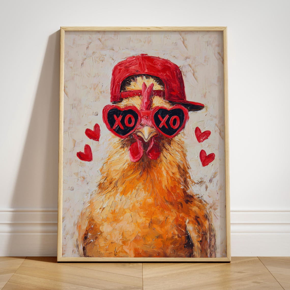 Chicken Valentine Romantic Love Funny Printed Hen Hearts Painting ...