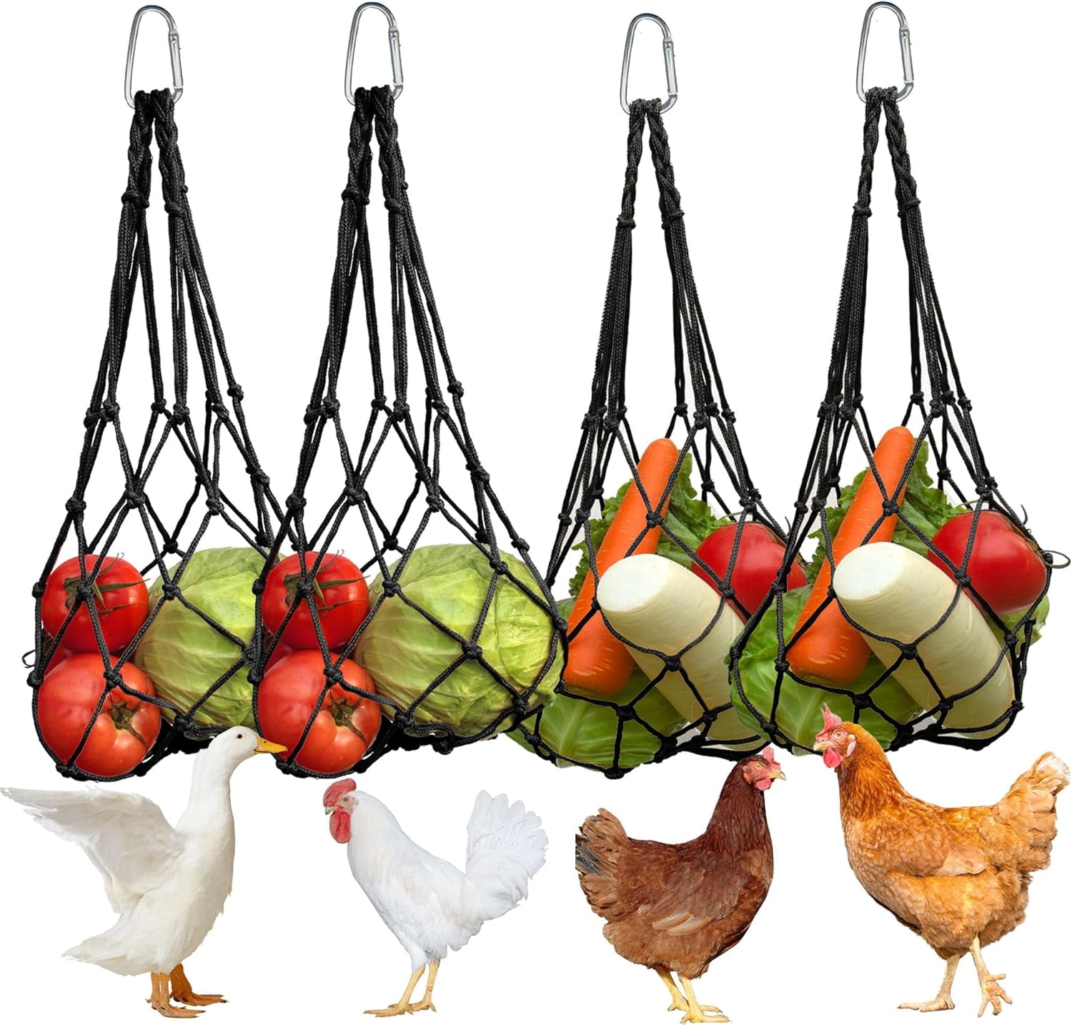 Chicken Vegetable Fruit Hanging Feeder 4Pcs, Reusable String Bag with ...