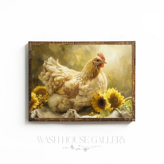Chicken Wall Art Cottagecore Rooster Sunflower Chicken And Sunflower ...