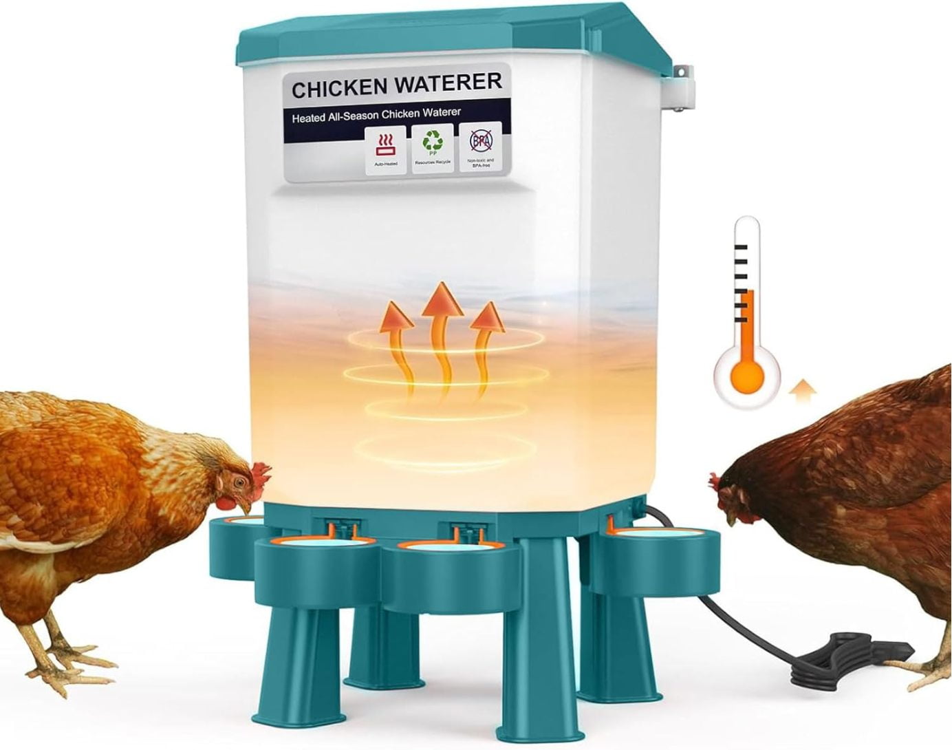 Chicken Water Heater 11L Plastic, Heated Chickens Waterer 3 Gallon ...