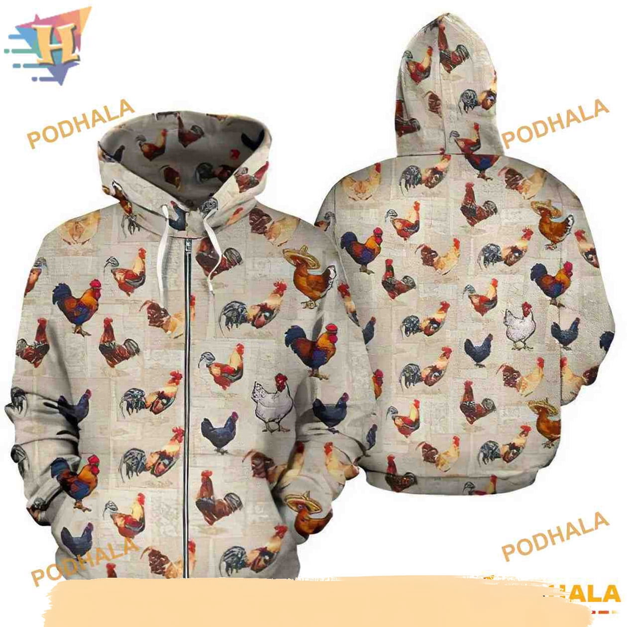 Chicken Watercolor Pattern Funny Christmas Hoodie - Walmart.com
